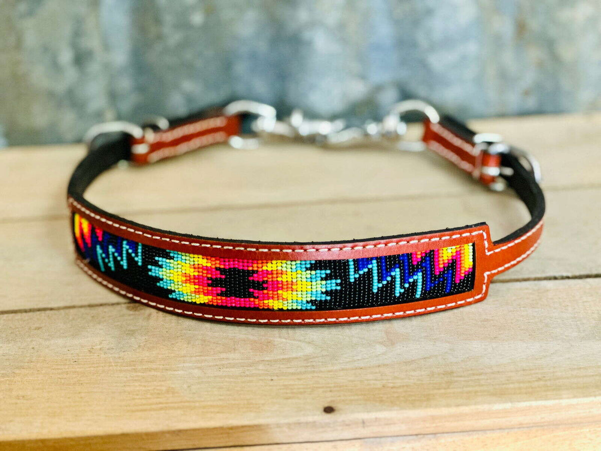 Medium Leather Wither Strap With Beaded Rainbow Pattern Inlay ...