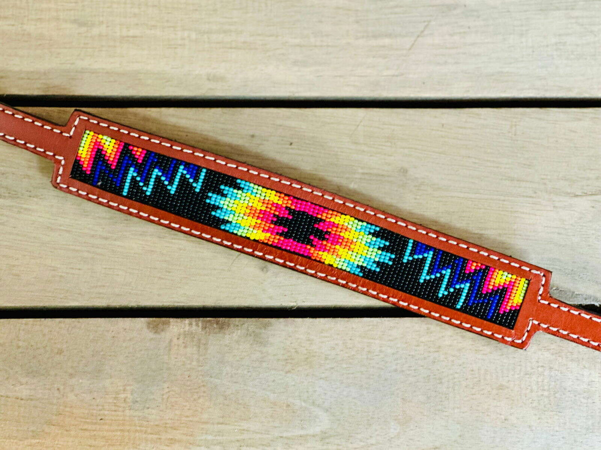 Medium Leather Wither Strap With Beaded Rainbow Pattern Inlay ...