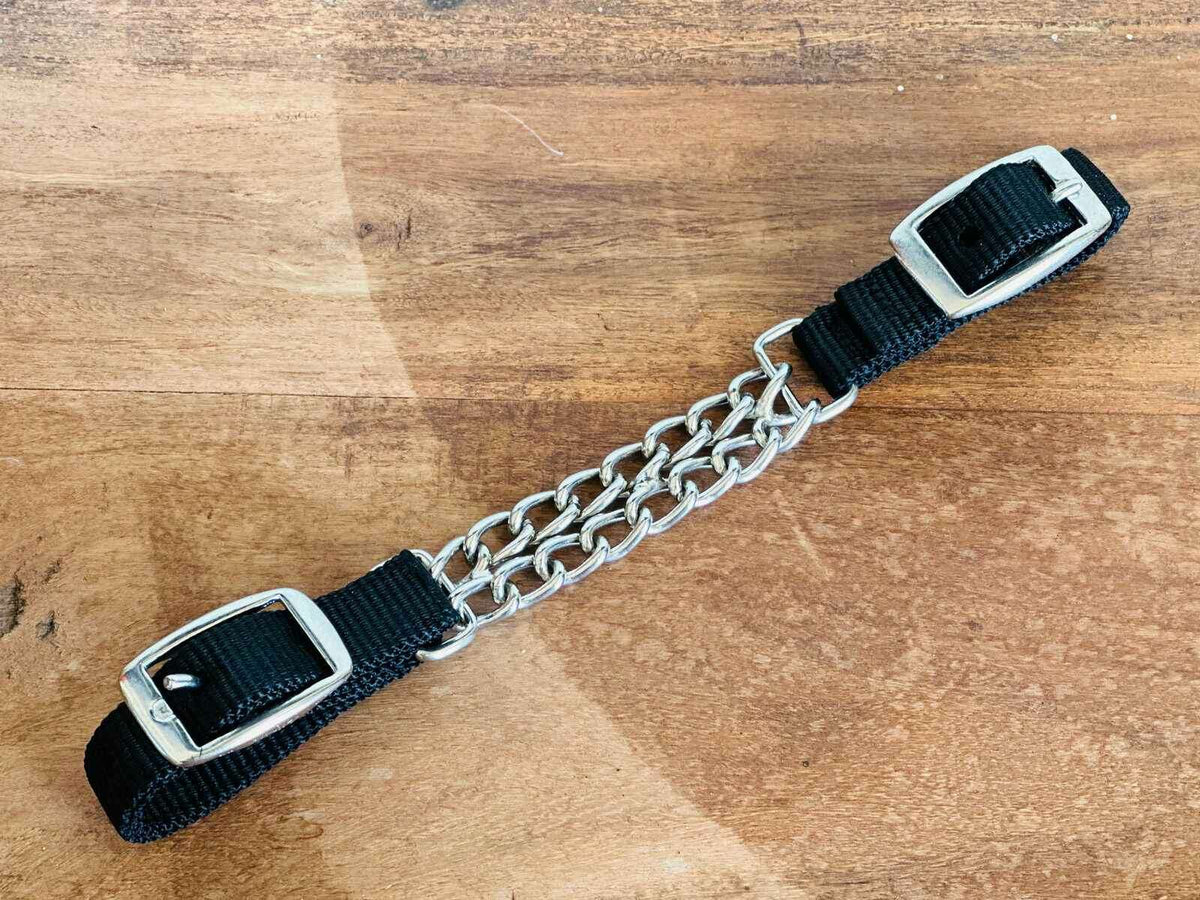 Nylon Flat Double Chain Curb Strap // Black - Dustybutts Australia