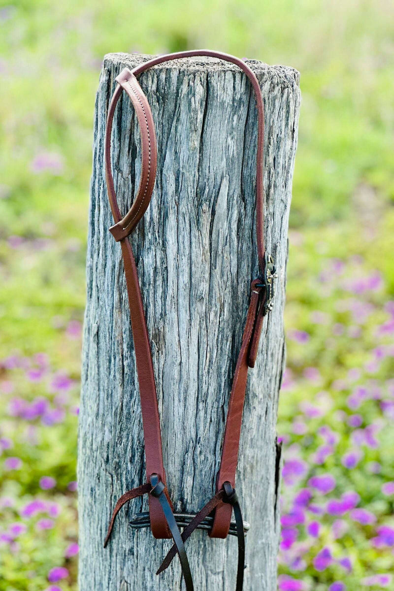 Oiled Harness Single Ear Bridle With Antique Buckle - Dustybutts Australia